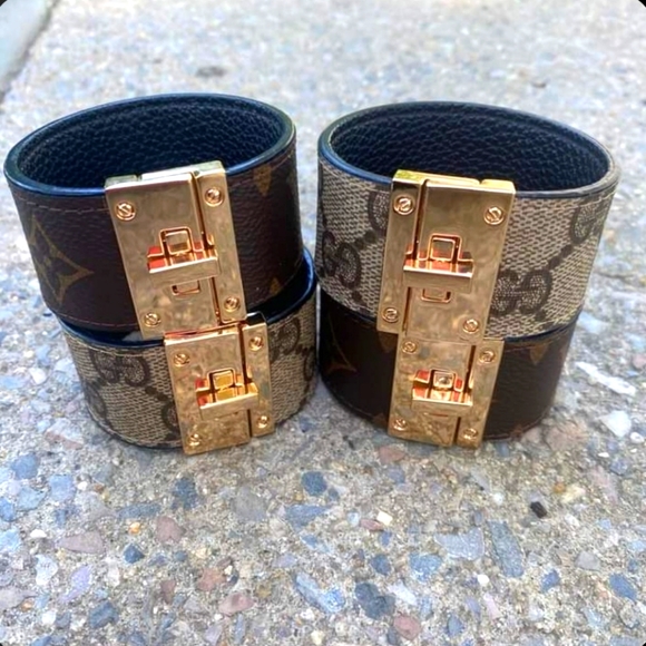 Upcycled Gemz | Jewelry | Wide Turnlock Cuff Lv Monogram Canvas | Poshmark